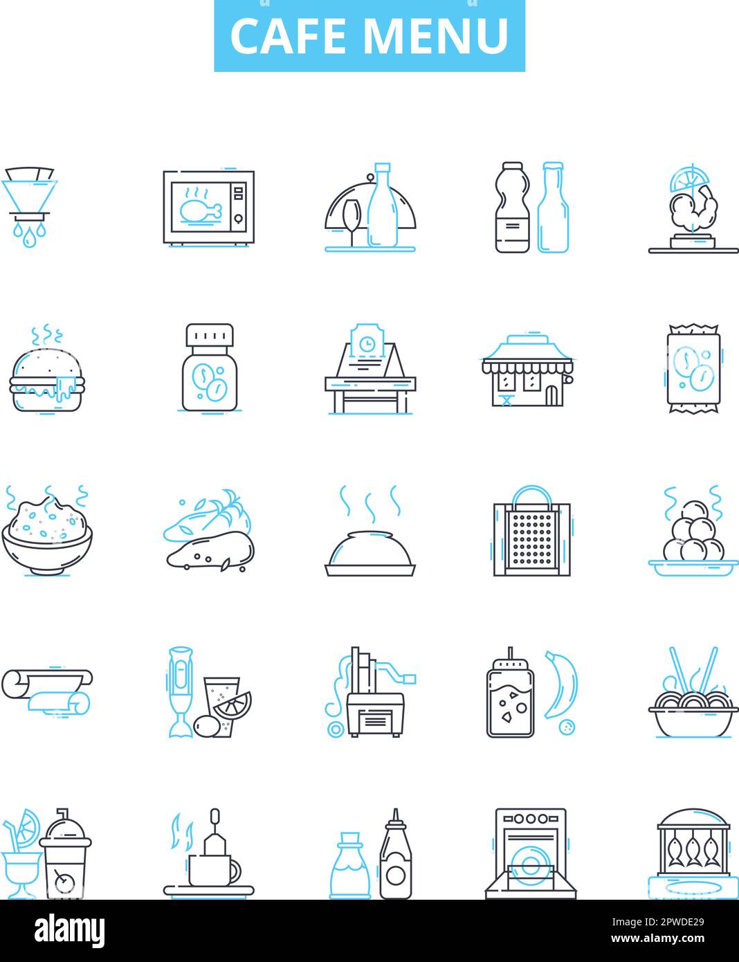 Cafe menu vector line icons set. Coffees, Desserts, Sandwiches, Drinks ...