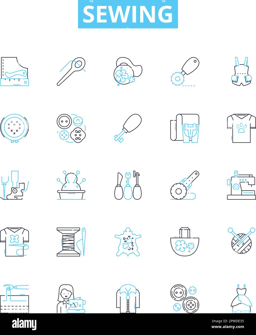 Sewing vector line icons set. Needlework, Seamstress, Fabric, Cutting ...