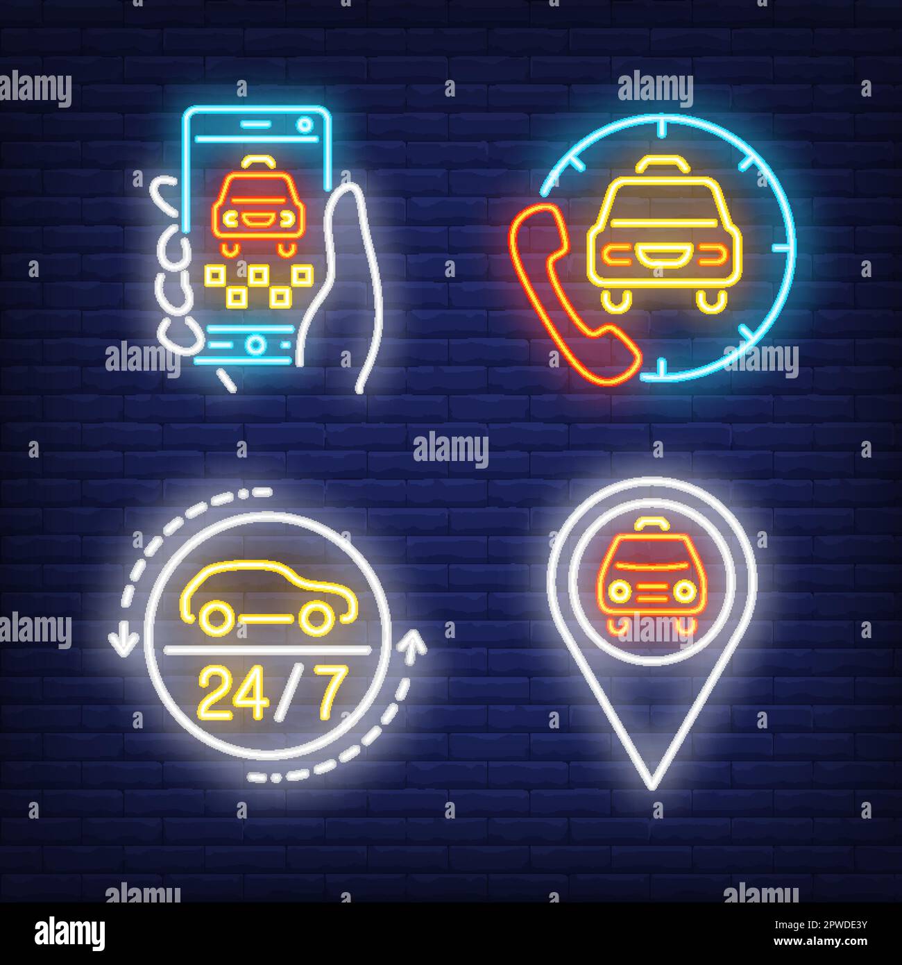Taxi service and booking app neon signs set Stock Vector Image & Art ...