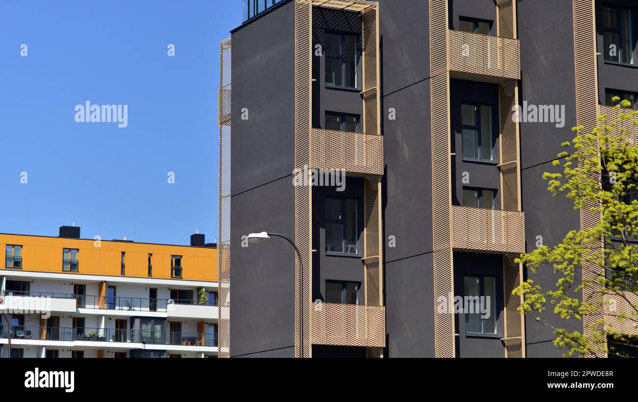 Ecology and green living in city, urban environment concept. Modern ...