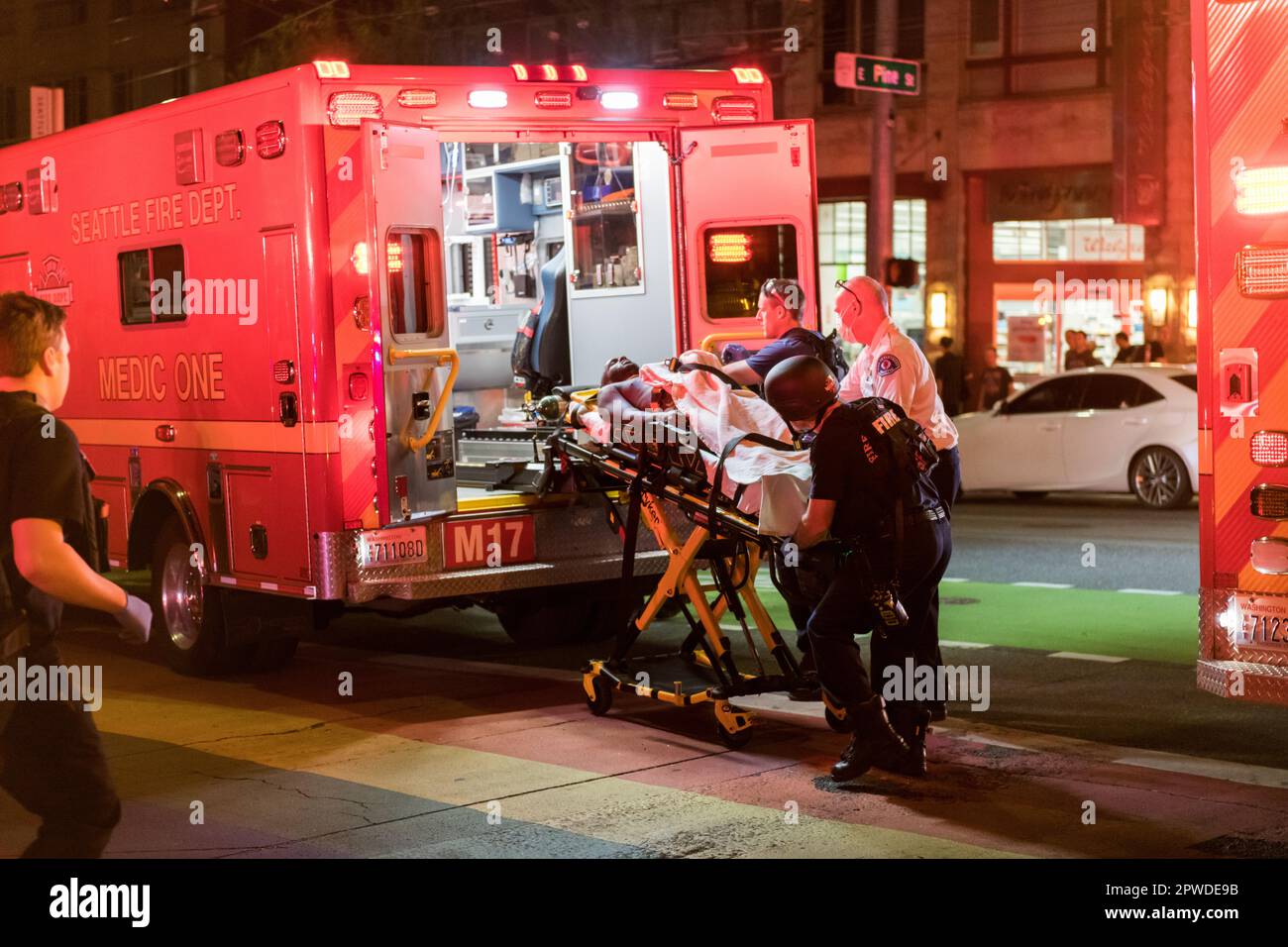 Seattle, USA. 29 Apr, 2023. Just before 10:30pm Police received a 911 ...