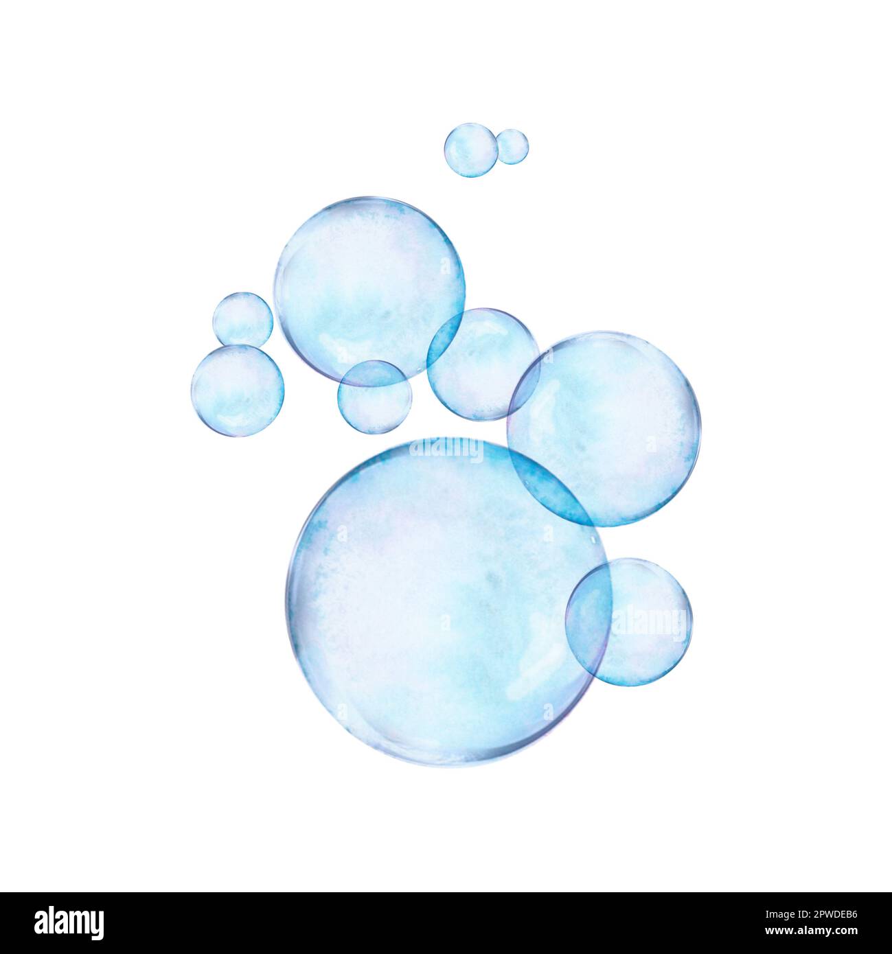 Watercolor drawn set of air bubbles on white background. Transparent ...