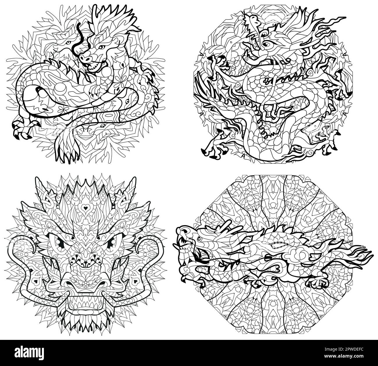 Zentangle dragons on mandalas. Hand drawn decorative vector ...