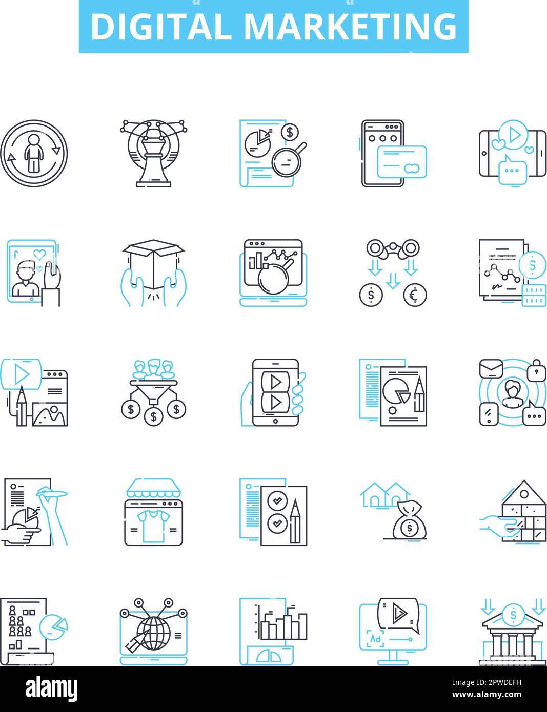 Digital marketing vector line icons set. Digital, Marketing, SEO, PPC, Analytics, Social, Media ...