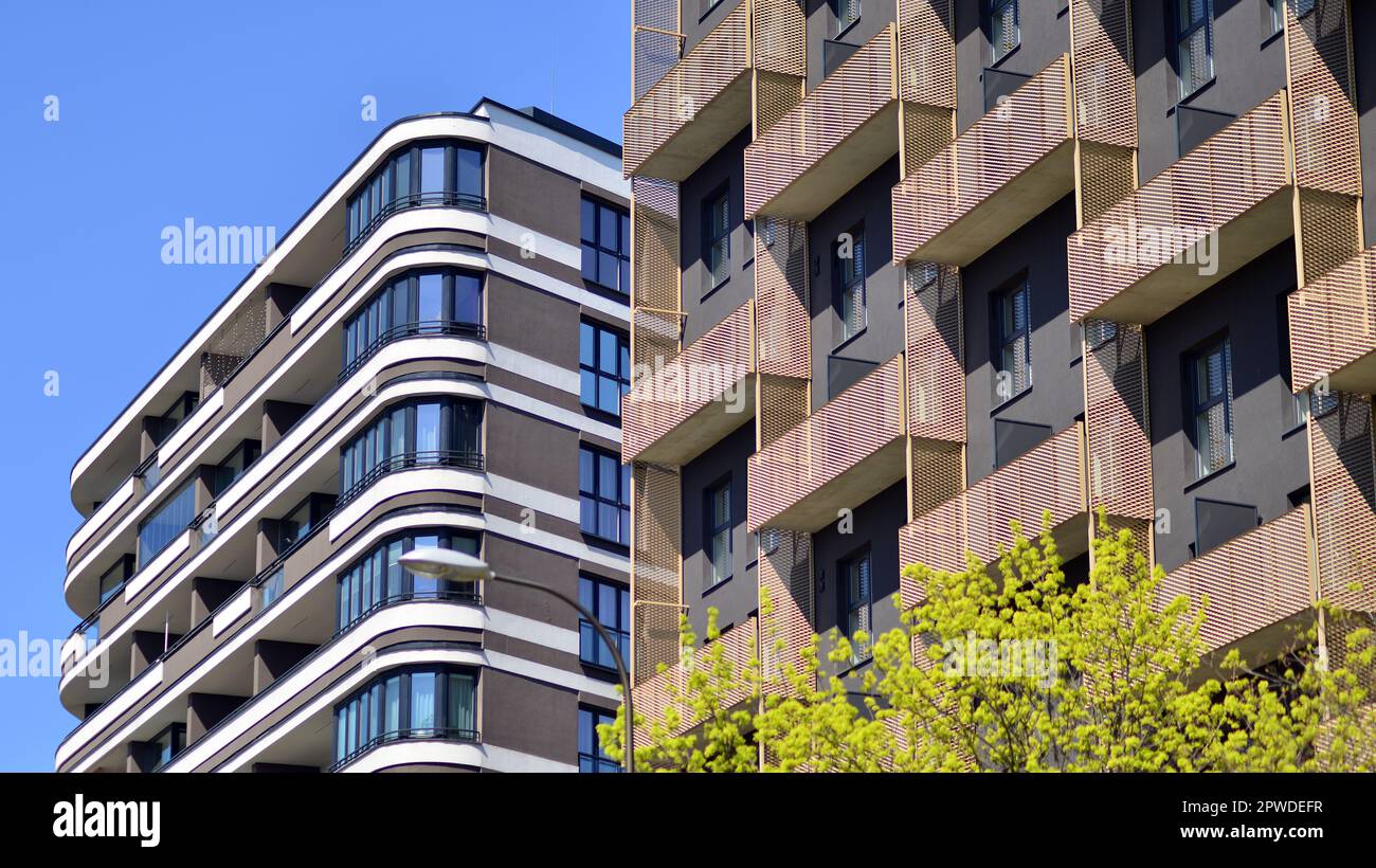 Ecology and green living in city, urban environment concept. Modern ...