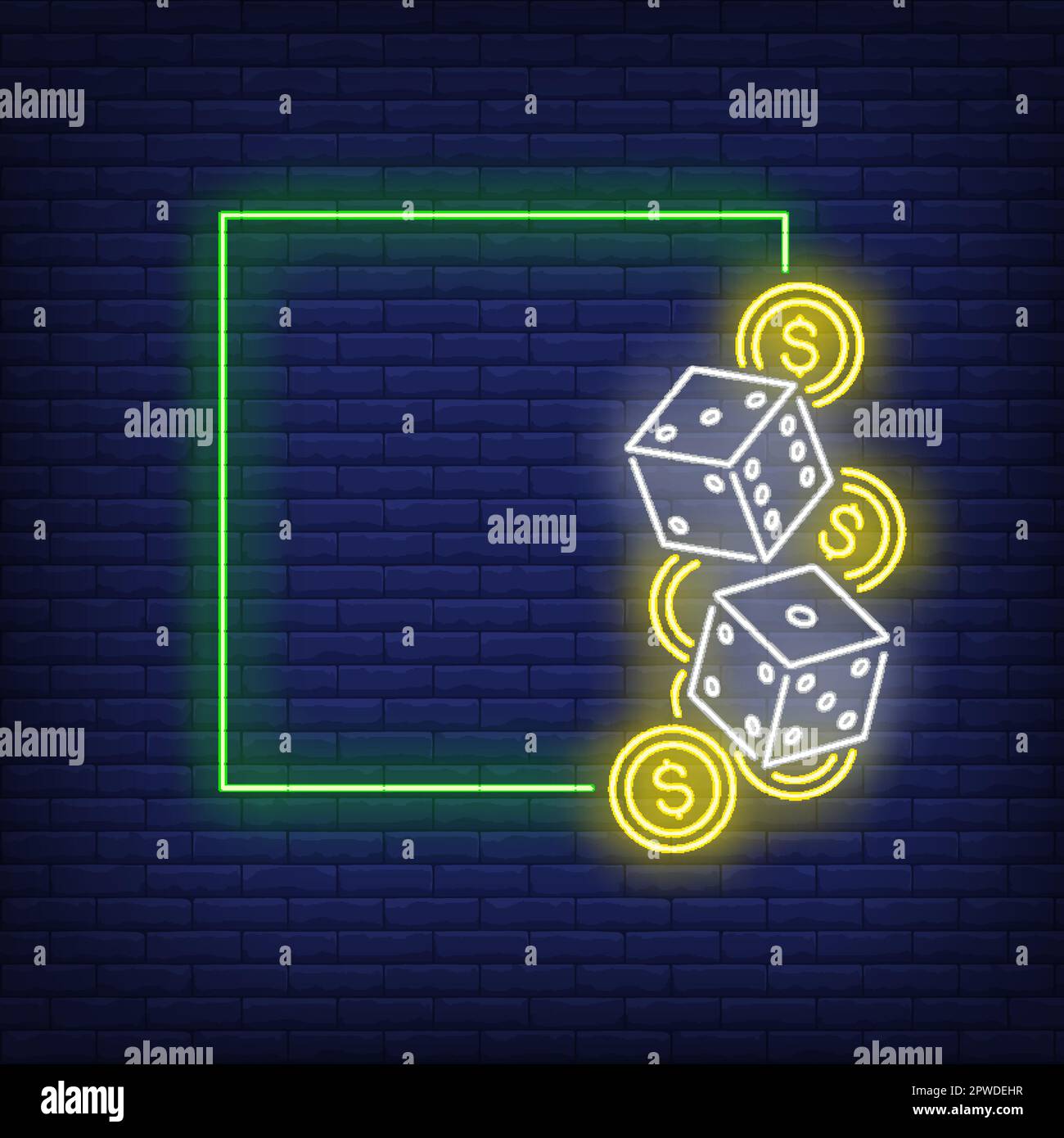 Green square frame neon sign. Dices, chips Stock Vector Image & Art - Alamy