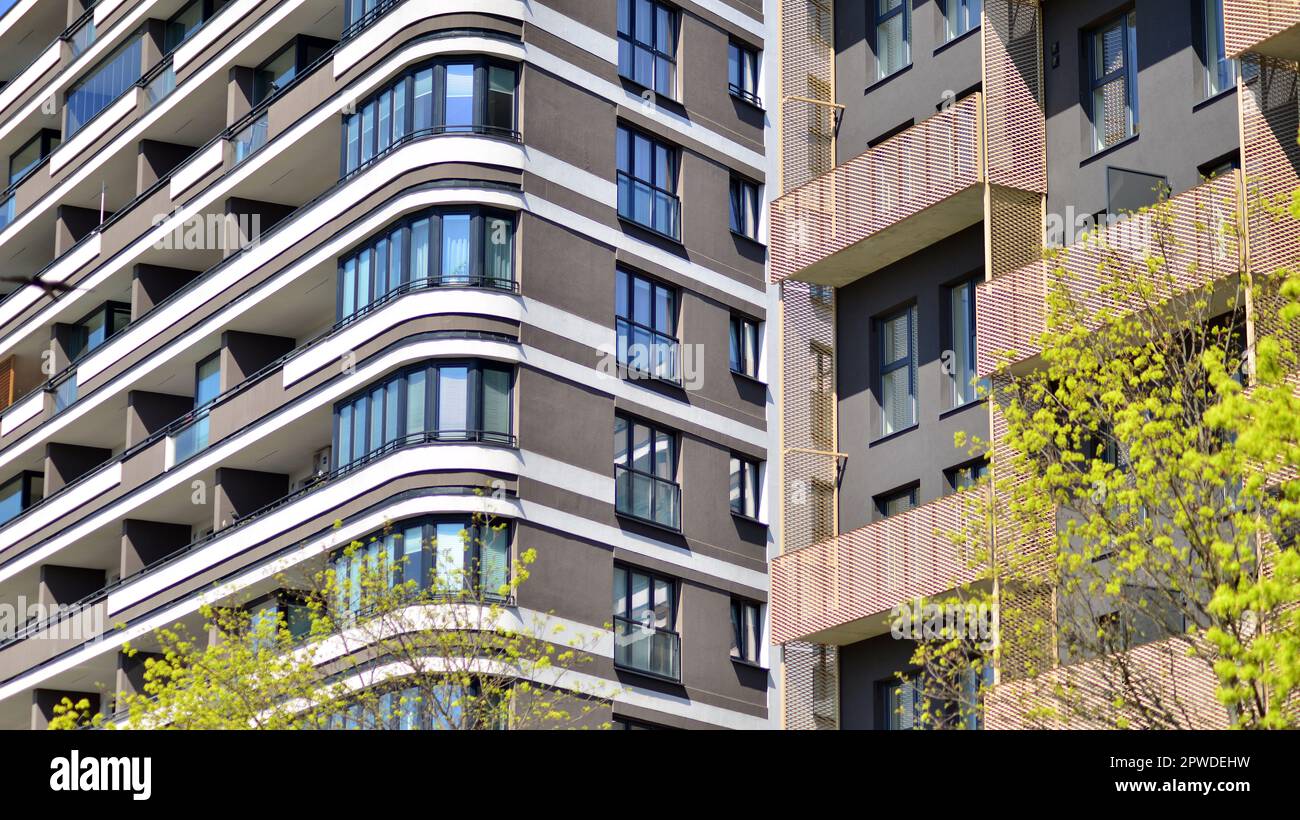 Ecology and green living in city, urban environment concept. Modern ...