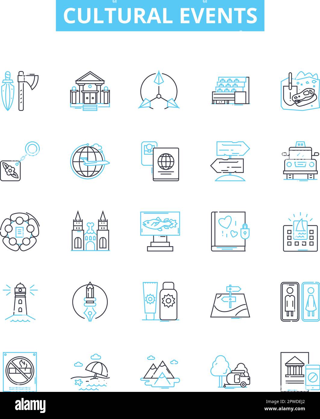 Cultural events vector line icons set. Festivals, Concerts, Parades ...