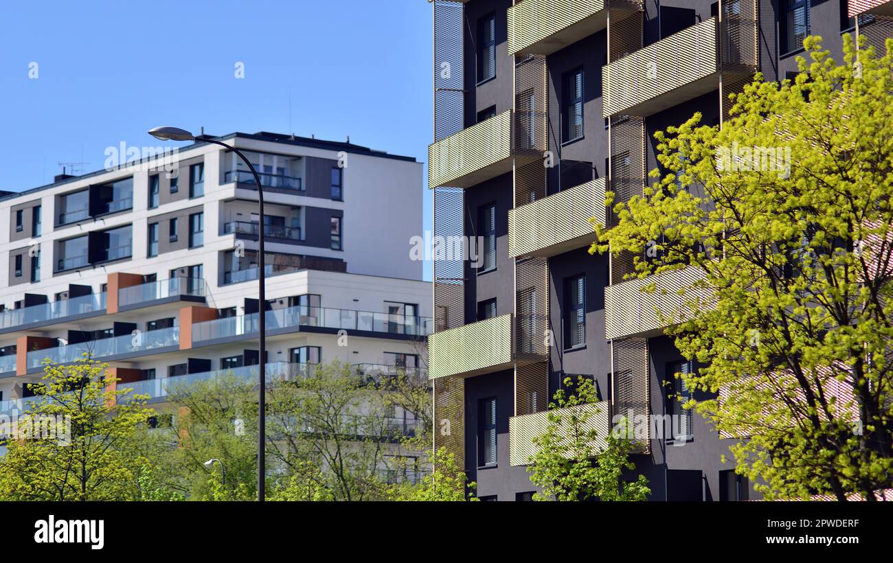 Ecology and green living in city, urban environment concept. Modern ...