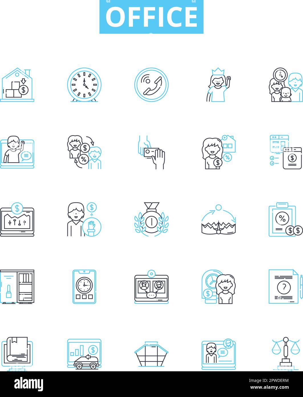 Office vector line icons set. Office, Desk, Chair, Cubicle, Workstation ...