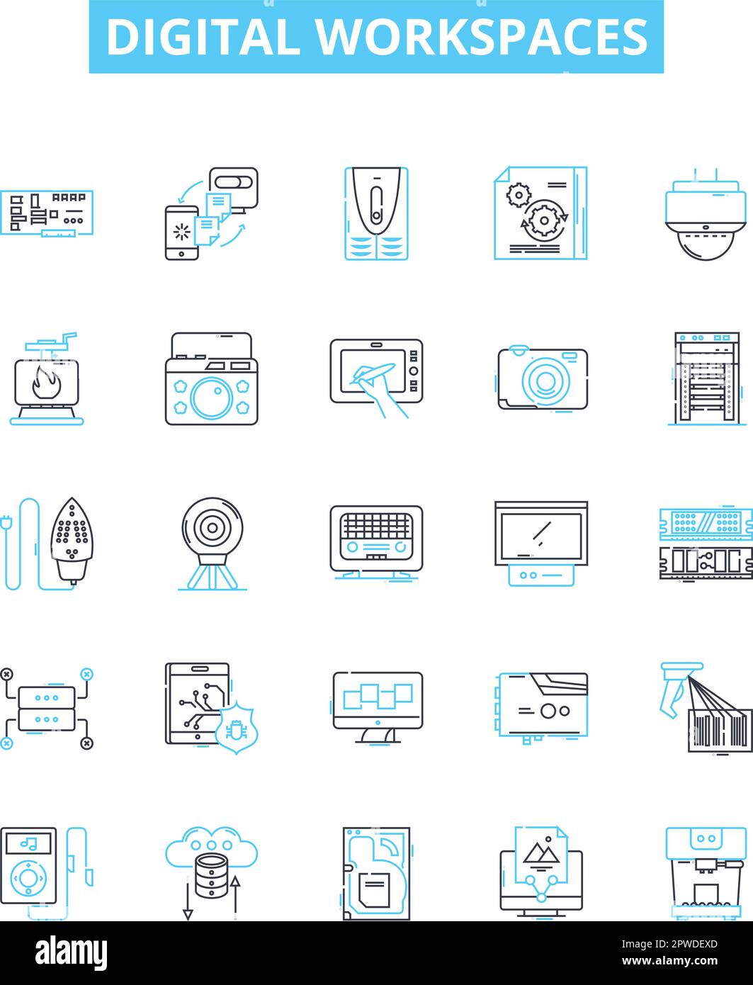 Digital Workspaces Vector Line Icons Set Digital Workspaces Virtual Collaborative Cloud