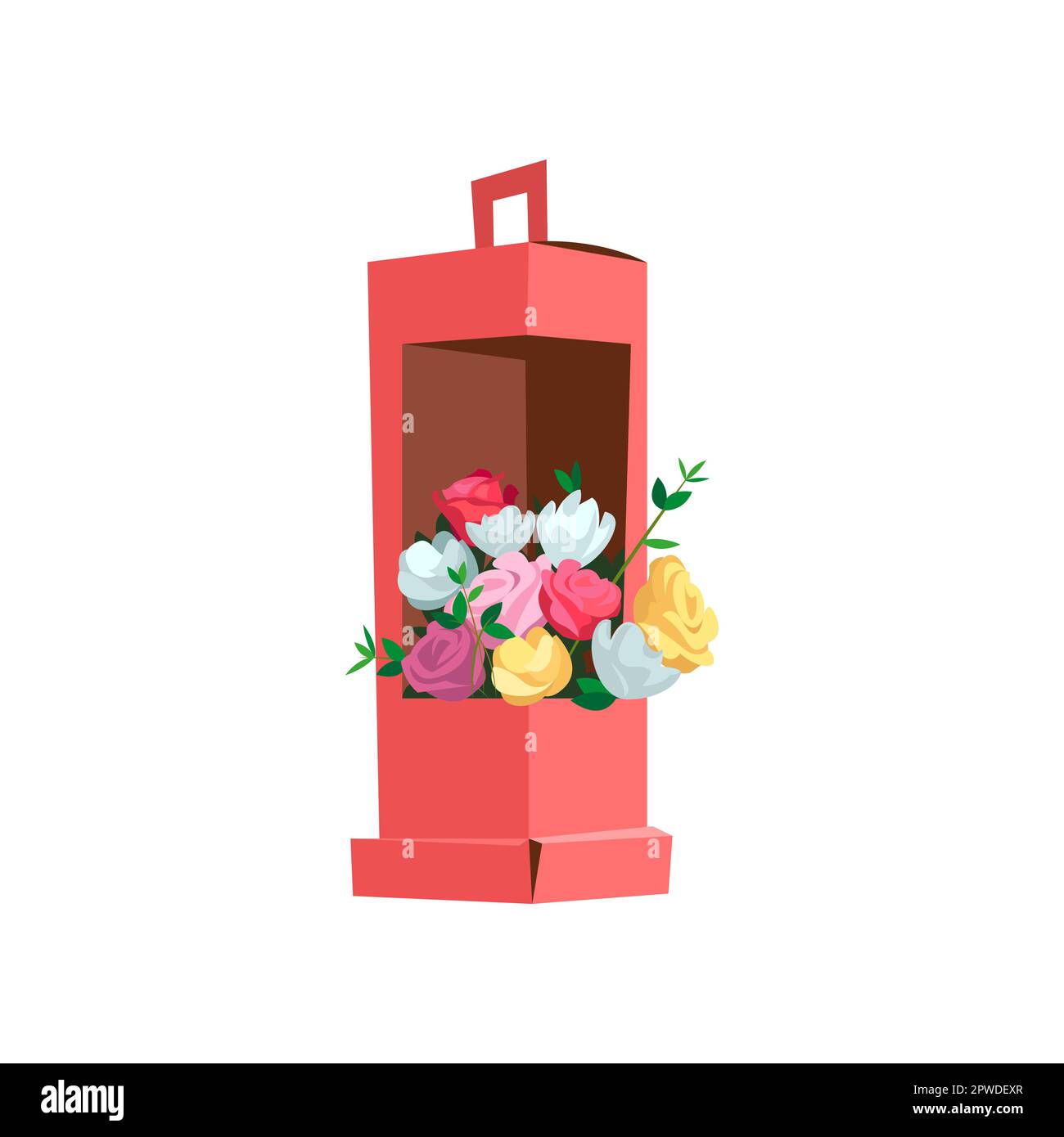 Bouquet of colorful roses in gift box cartoon illustration Stock Vector ...