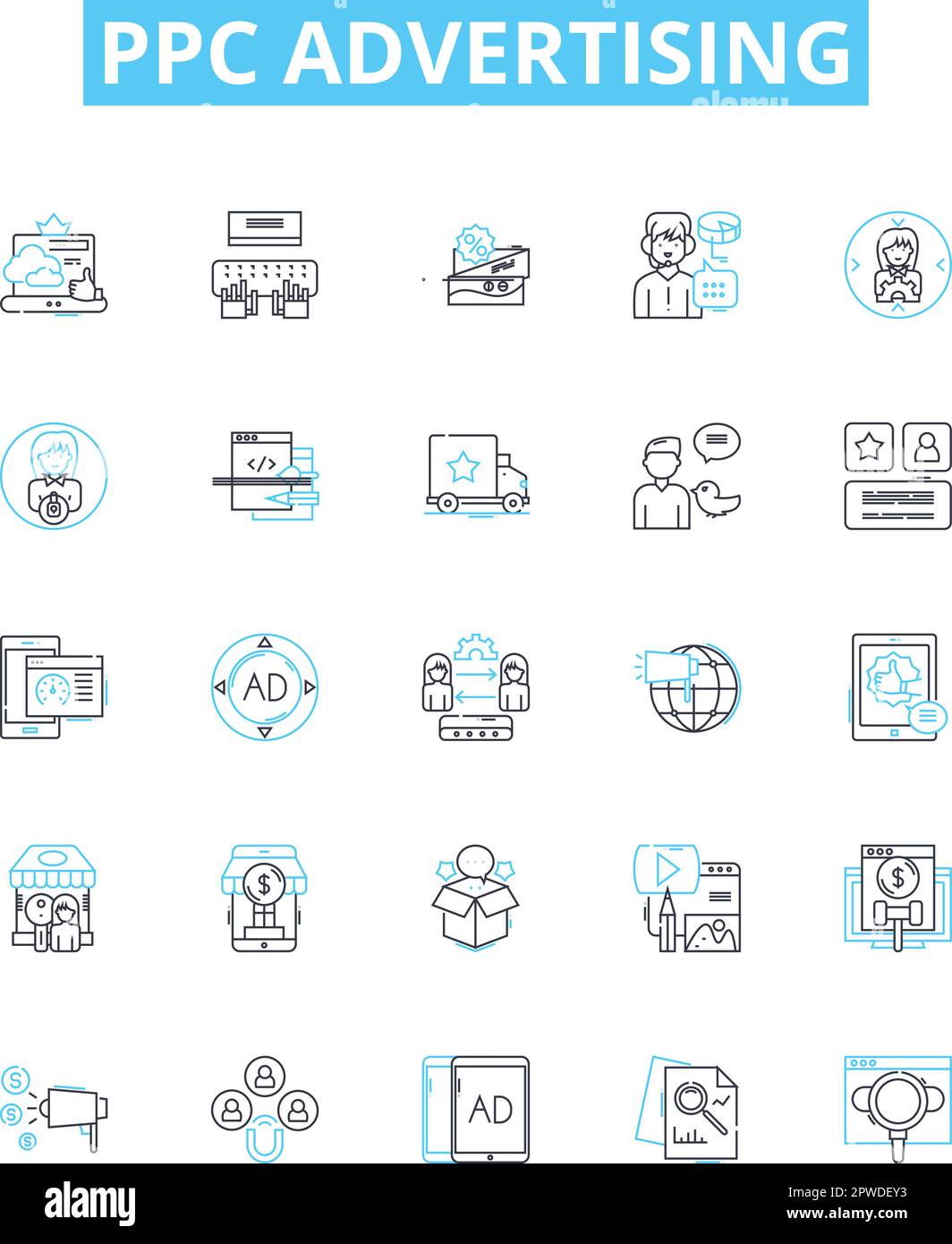 PPC advertising vector line icons set. Pay-per-click, Advertising, PPC ... PPC advertising vector line icons set. Pay-per-click, Advertising, PPC ...