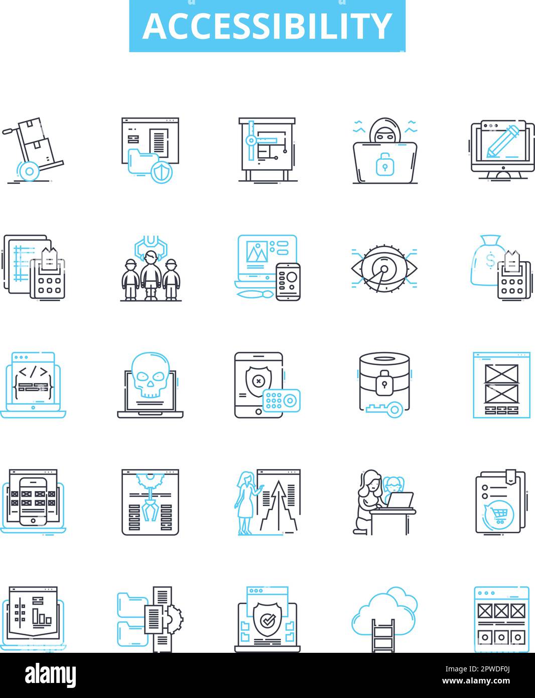 Accessibility vector line icons set. Accessible, Ease, Mobility, Aids, Adaptability ...