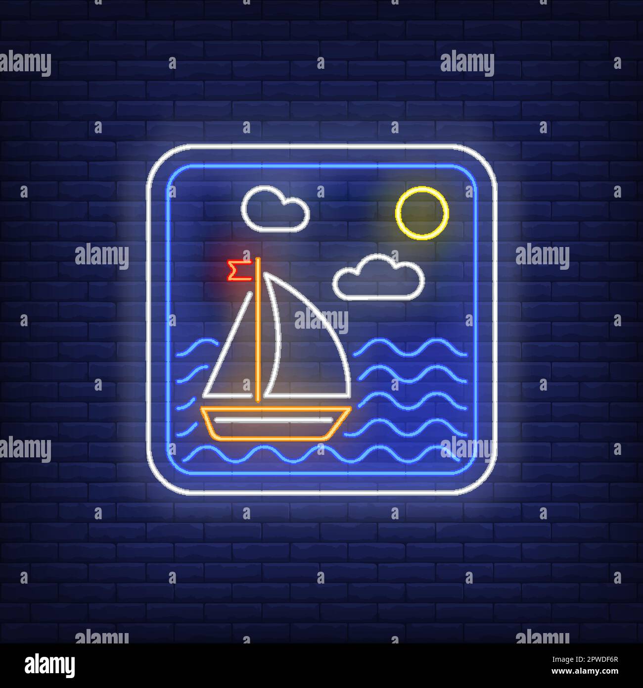 Sailboat in sea frame neon sign Stock Vector Image & Art - Alamy
