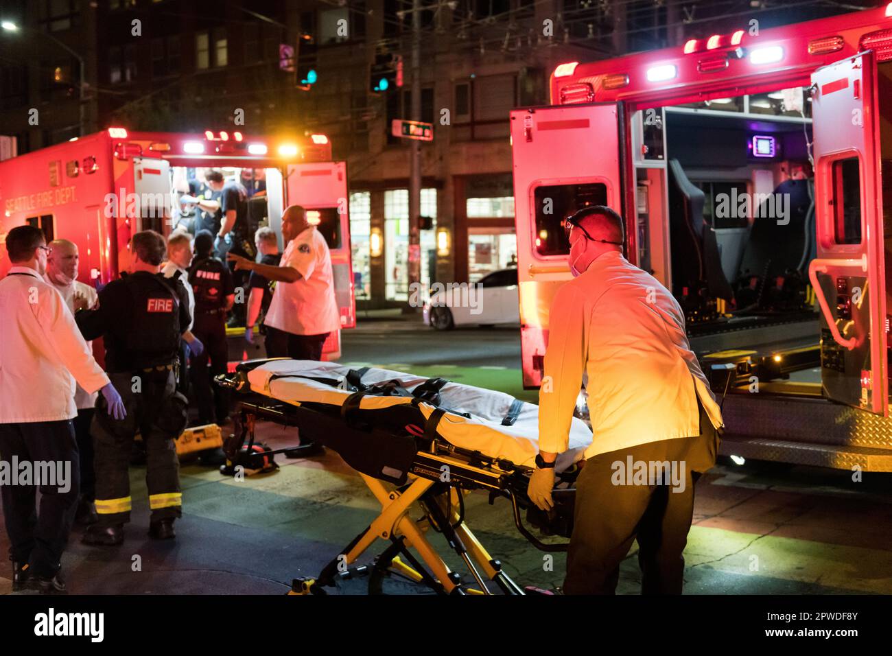 Seattle, USA. 29 Apr, 2023. Just before 10:30pm Police received a 911 ...