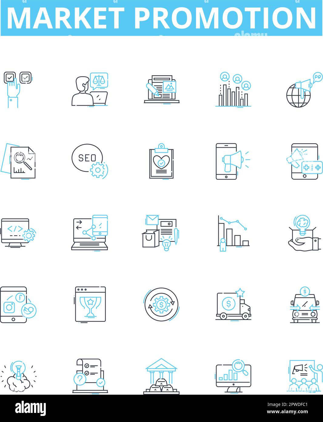 Market promotion vector line icons set. Marketing, Promotion ...