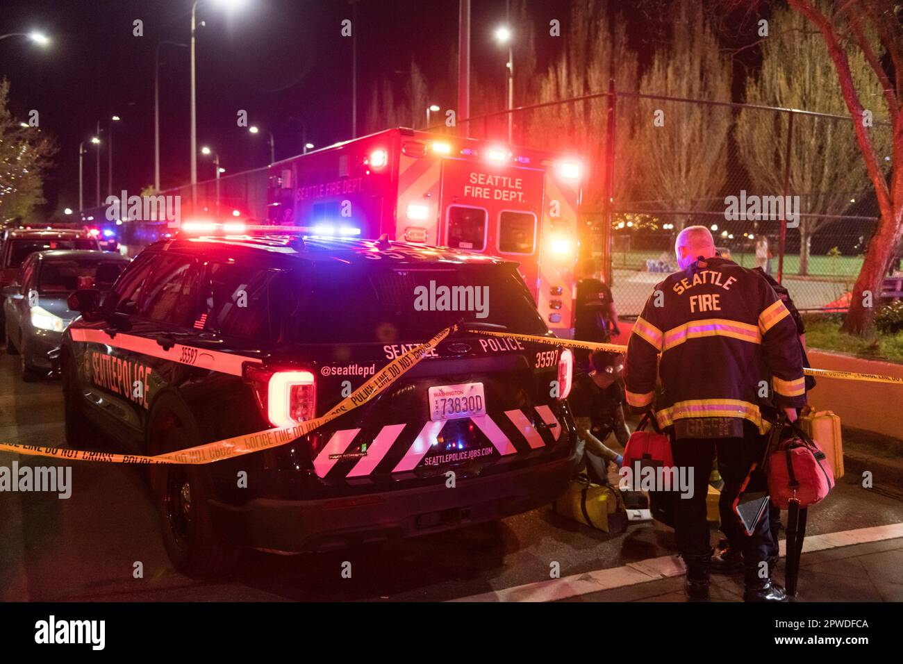 Seattle, USA. 29 Apr, 2023. Just before 10:30pm Police received a 911 ...