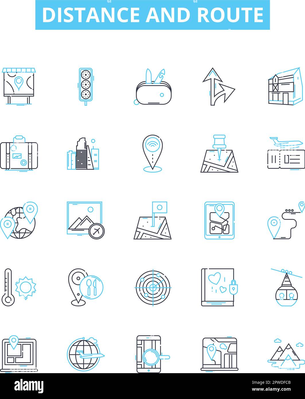 Distance And Route Vector Line Icons Set Distance Route Tracking Map Measurement Path