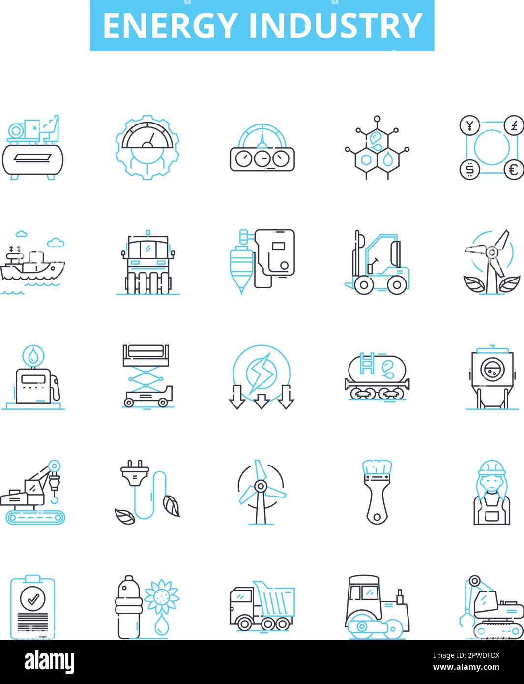 energy industry vector line icons set. Energy, Industry, Oil, Solar ...