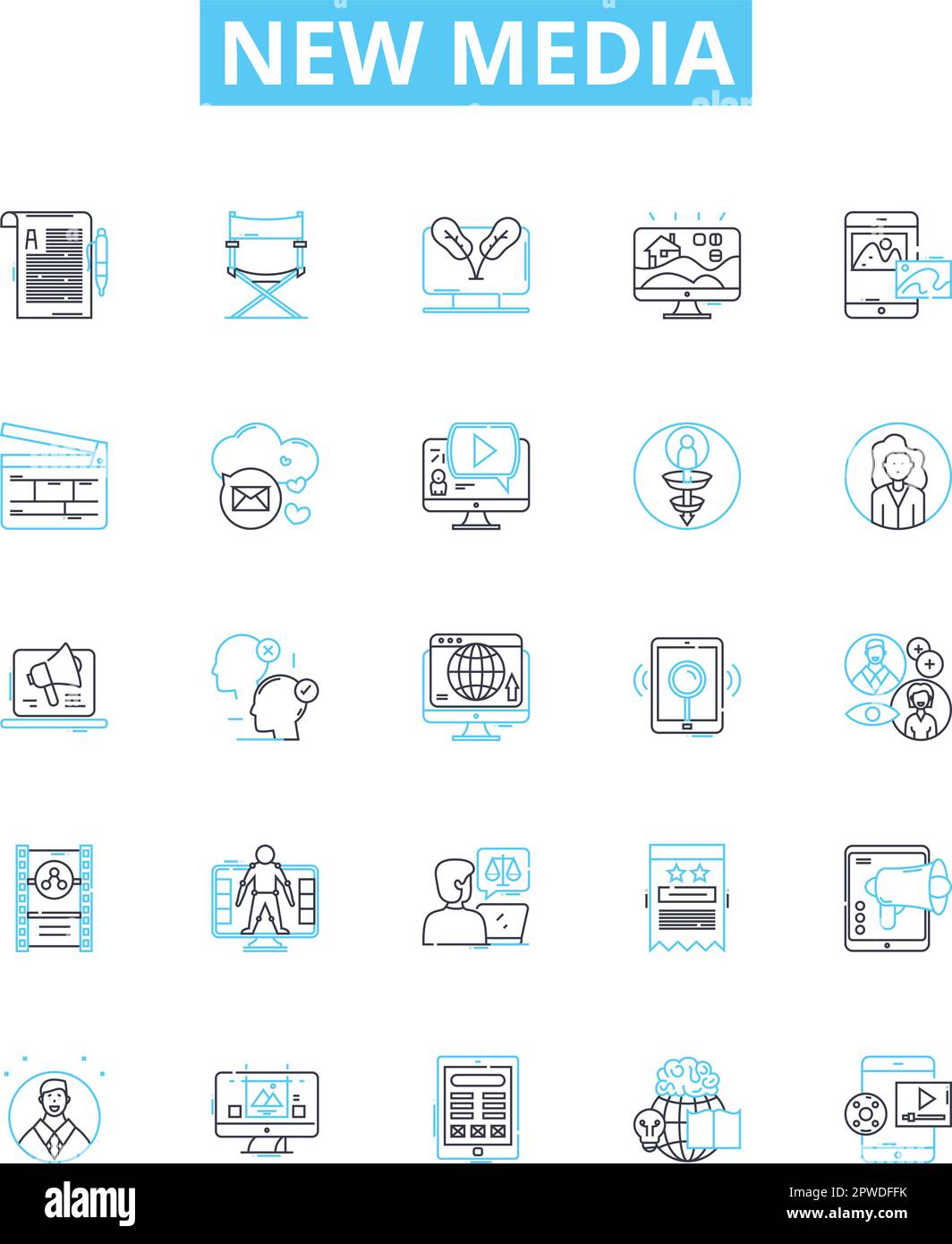 New media vector line icons set. New, Media, Digital, Social ...