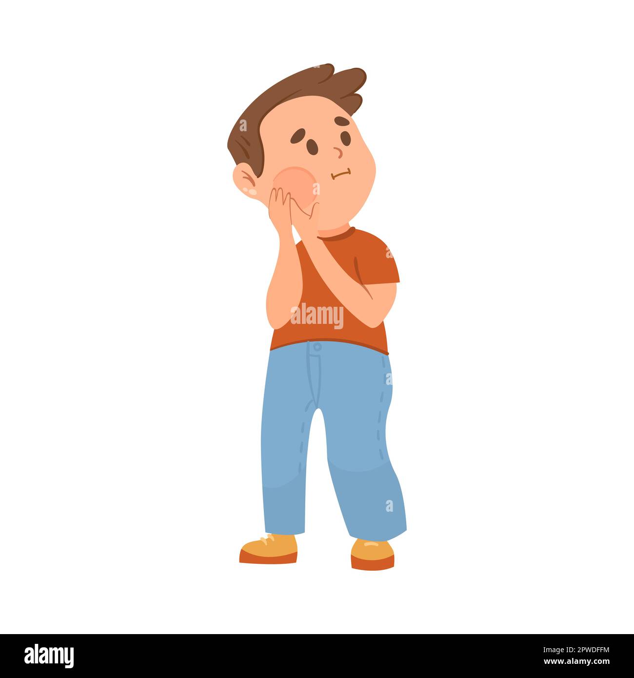 Sad sick boy with toothache cartoon illustration Stock Vector Image ...