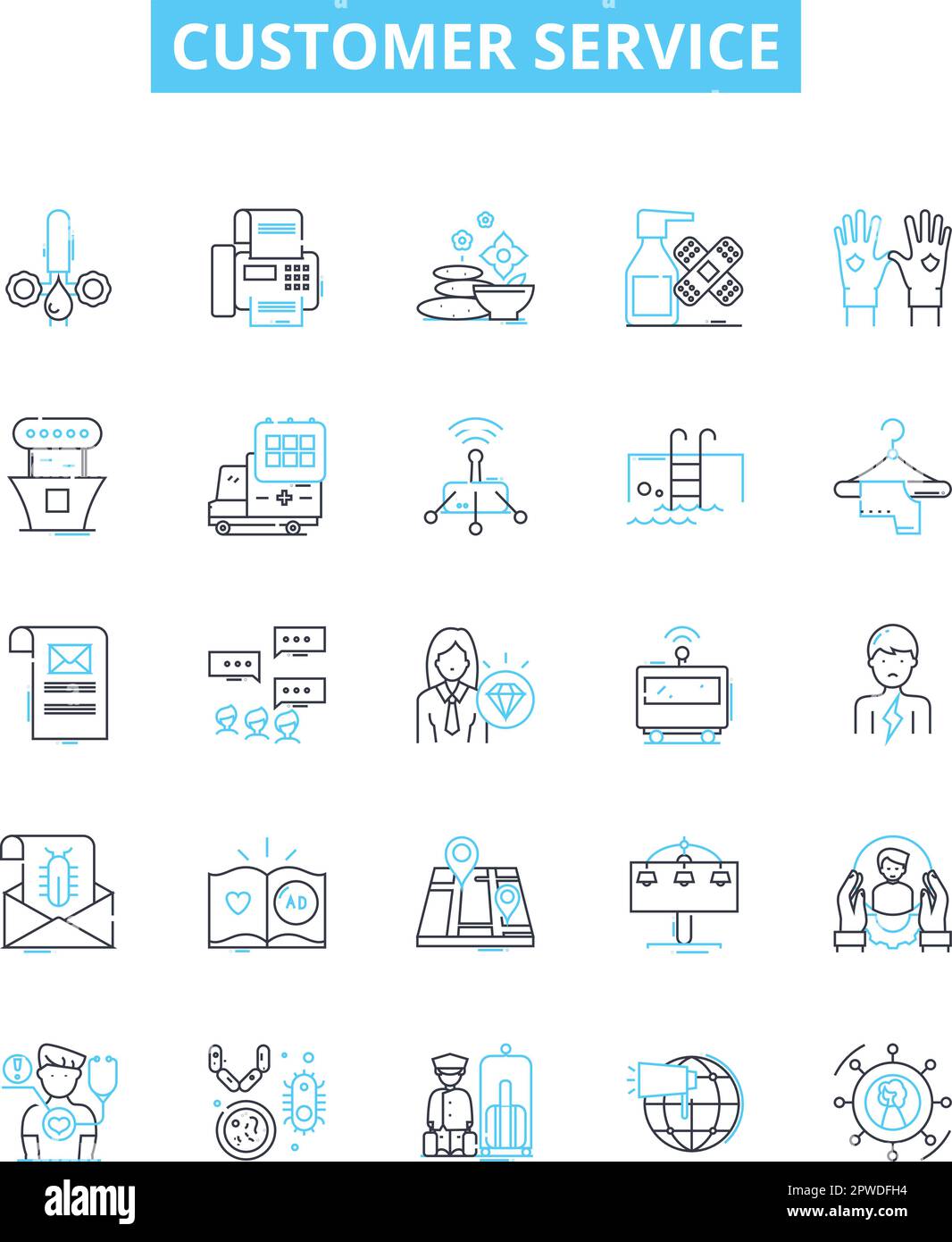 Customer service vector line icons set. Support, Assistance, Help, Care ...