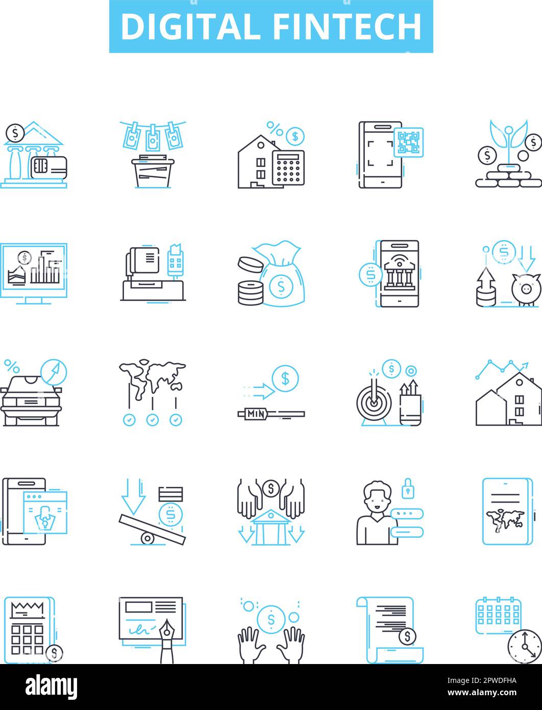 Digital fintech vector line icons set. Fintech, Digital, Payments ...