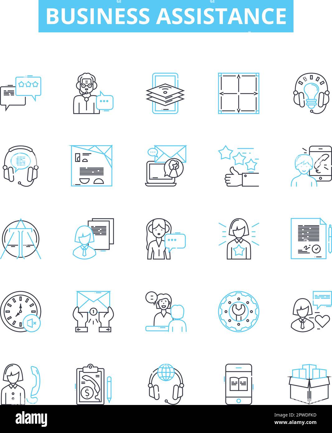 Business assistance vector line icons set. Mentoring, Consulting, Advisory, Coaching, Support ...