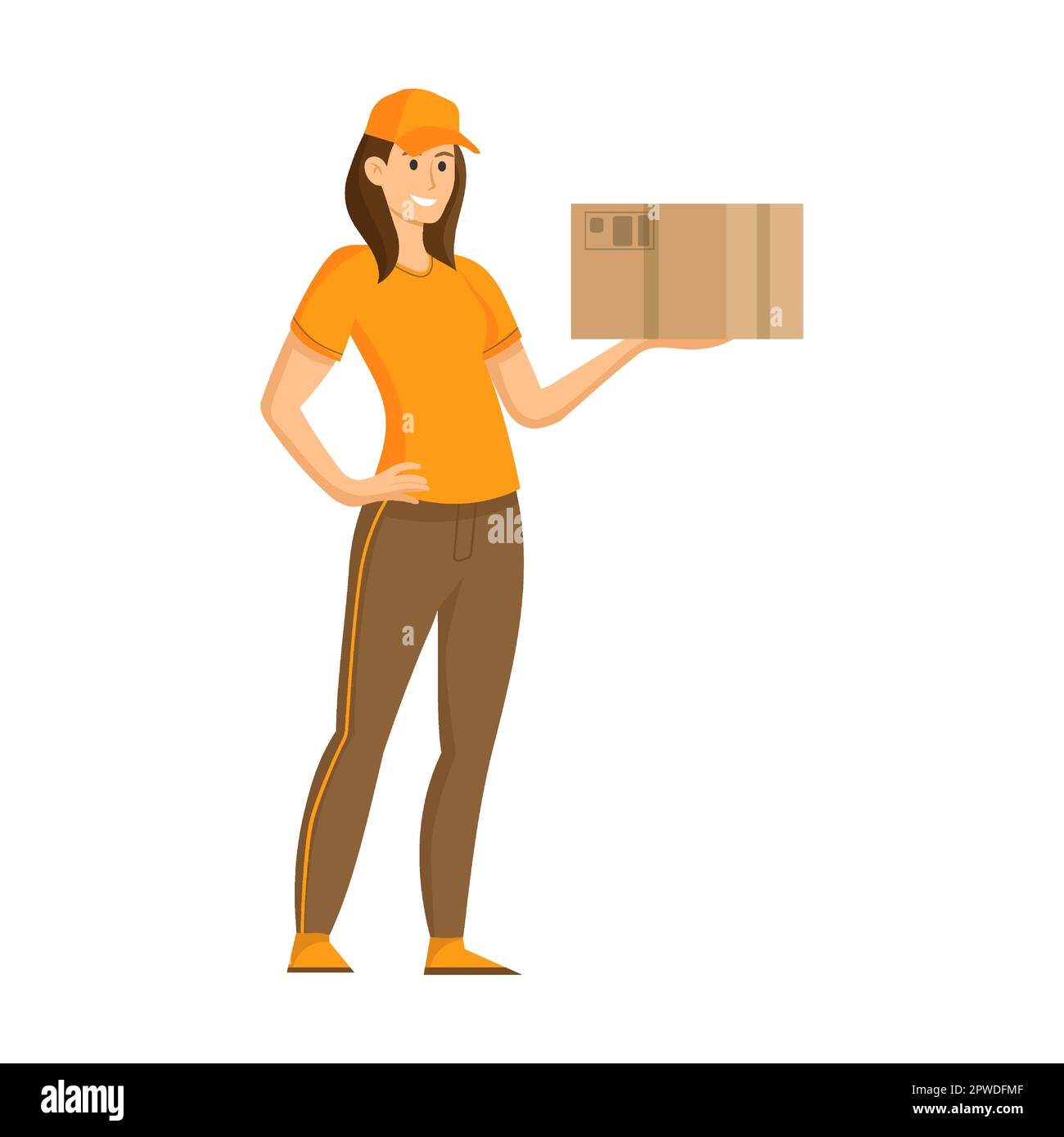 Girl Courier With Parcel Box In Hand Courier Delivery Element Vector