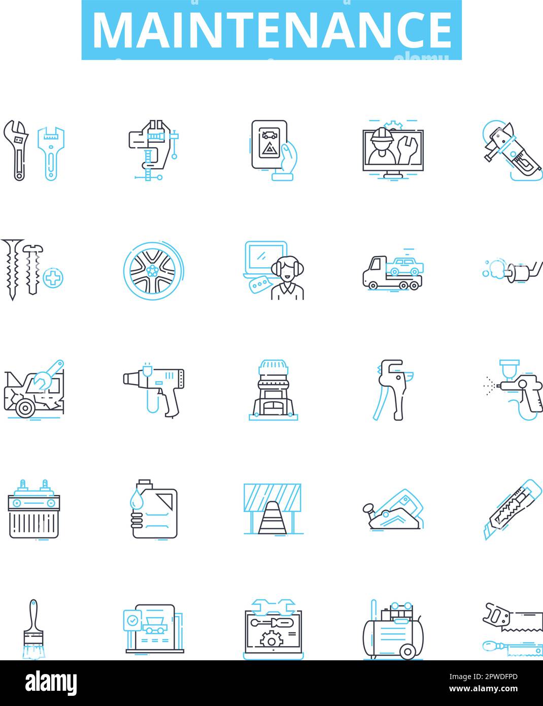 Maintenance vector line icons set. Repairs, Upkeep, Service, Adjustment ...