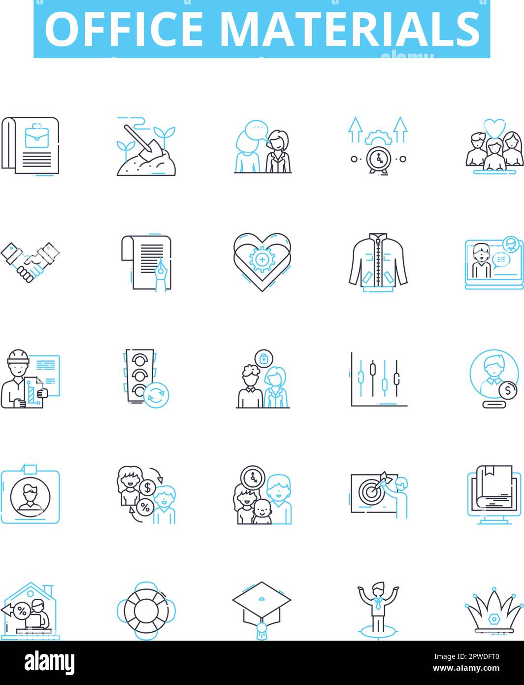 Office materials vector line icons set. Stationery, Furniture, Supplies ...