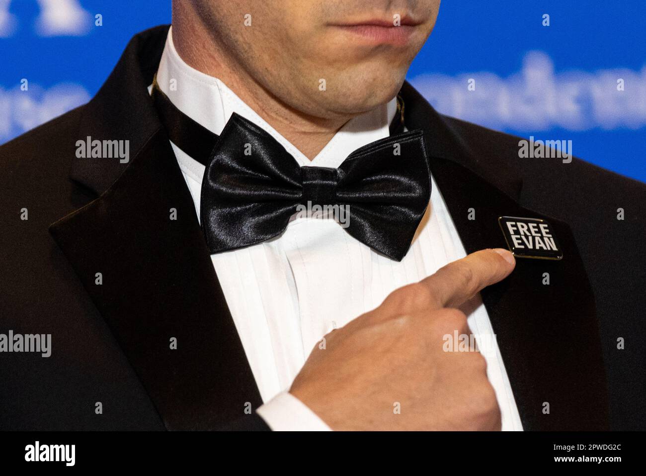 Washington, United States. 29th Apr, 2023. A journalist wears a "Free ...