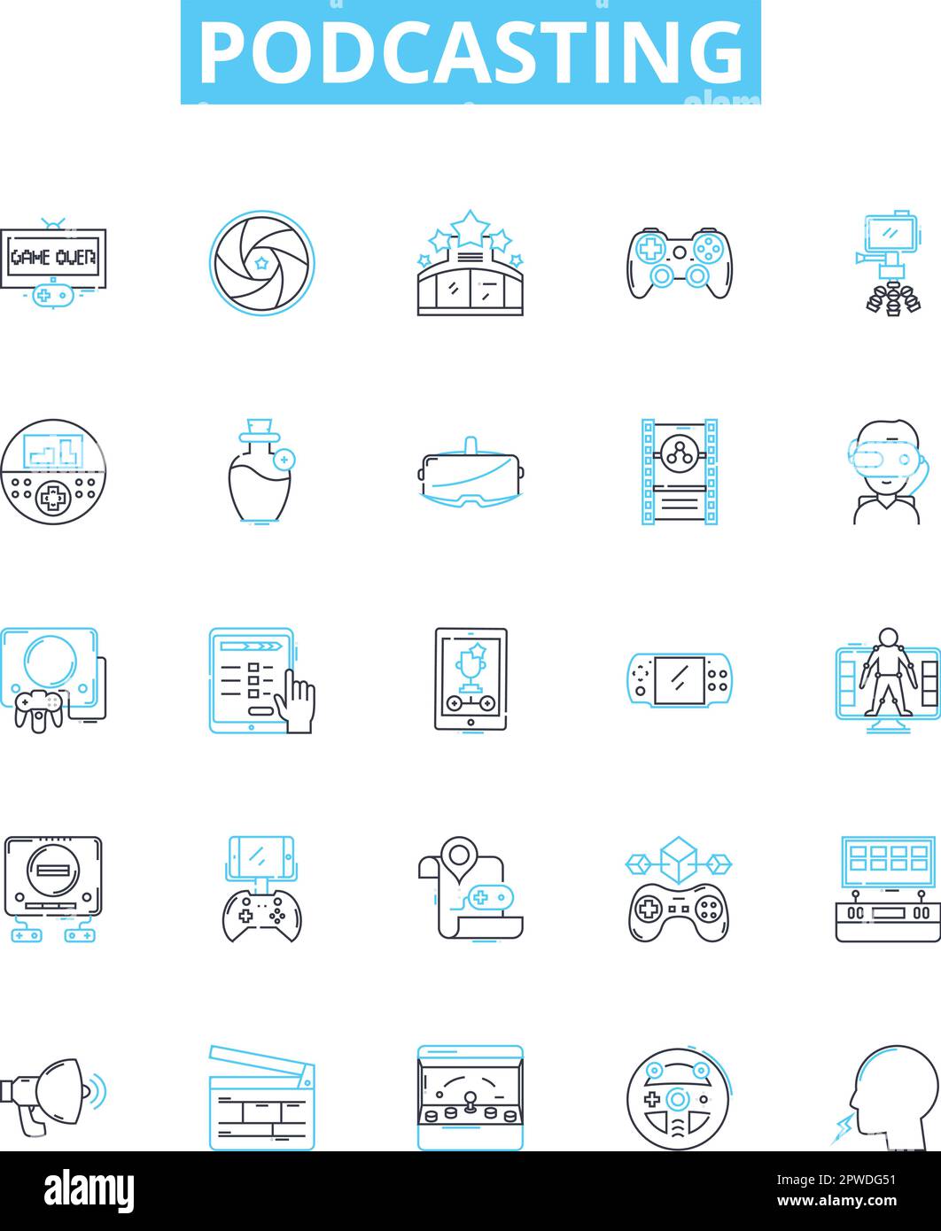 Podcasting Vector Line Icons Set Streaming Recording Producing