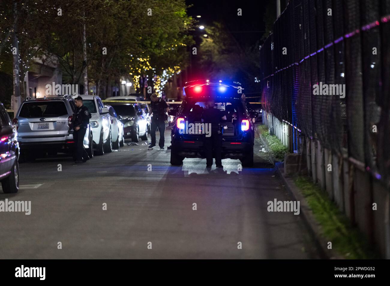 Seattle, USA. 29 Apr, 2023. Just before 10:30pm Police received a 911 ...
