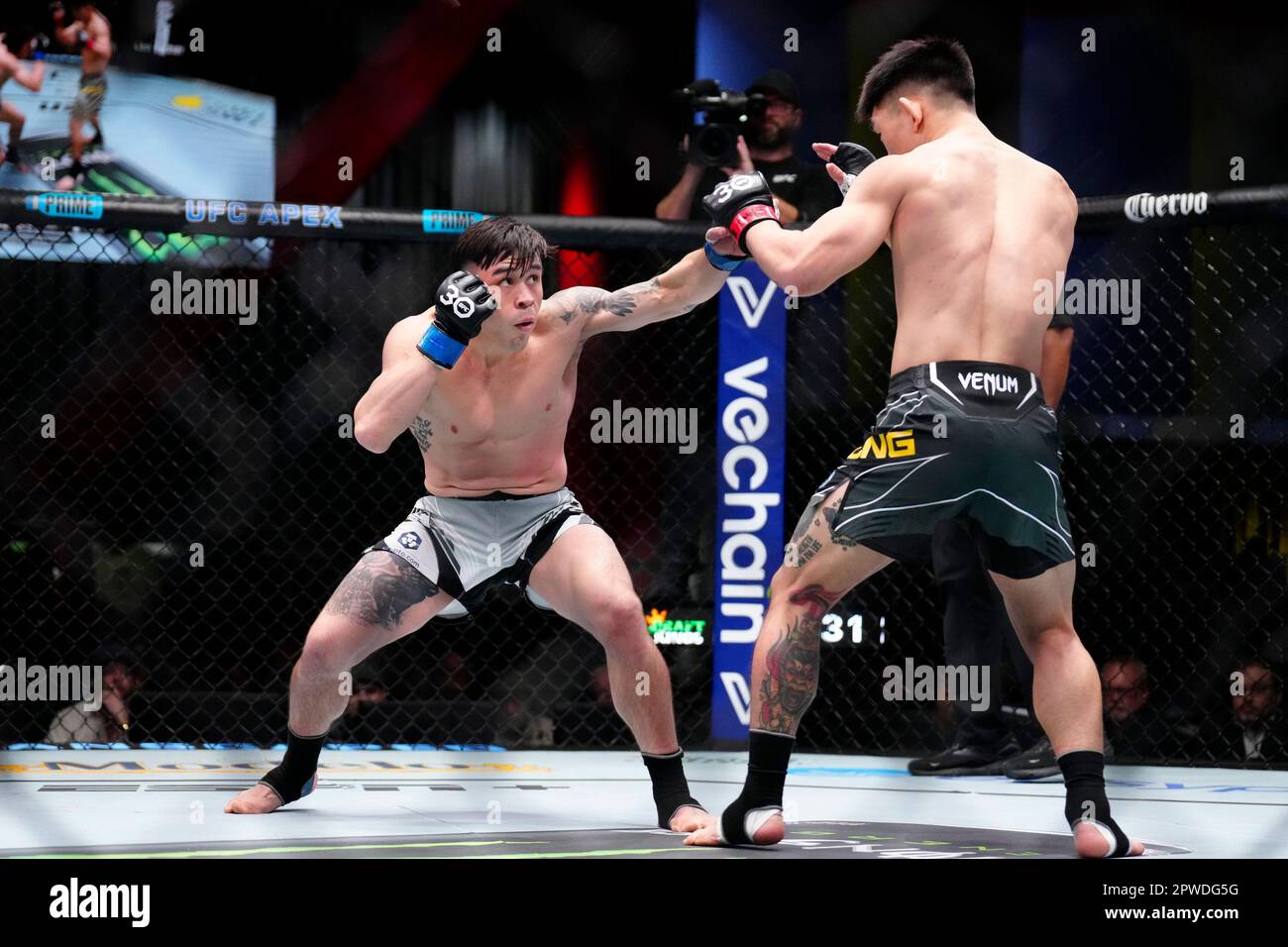 LAS VEGAS, NV - April 29: (L-R) Ricky Simon punches Song Yadong fight ...
