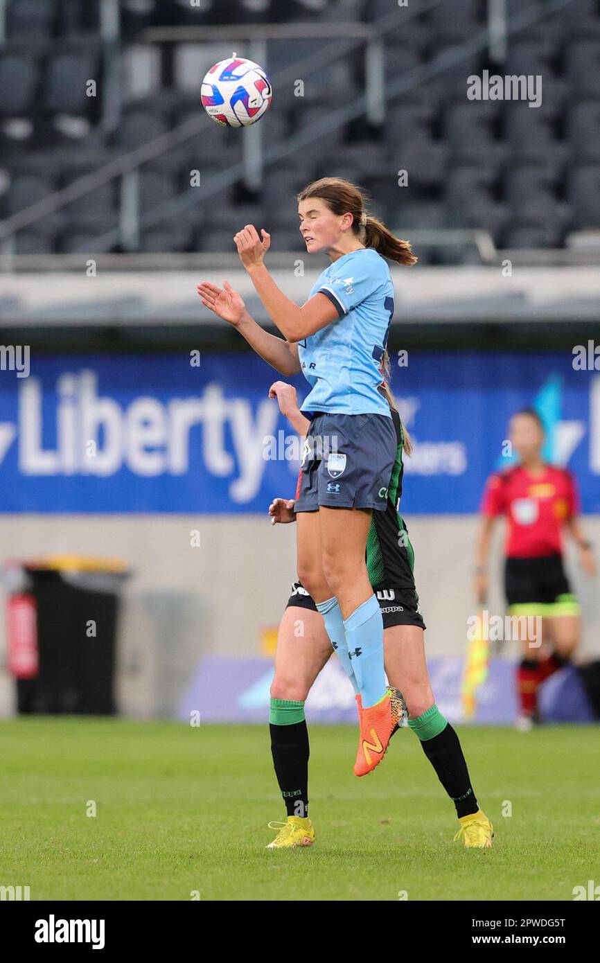 Sydney, Australia. 30th Apr, 2023. Charlie Rule of Sydney FC heads the ...