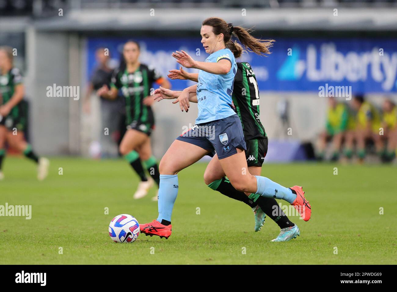 Sydney, Australia. 30th Apr, 2023. Natalie Tobin of Sydney FC dribbles ...