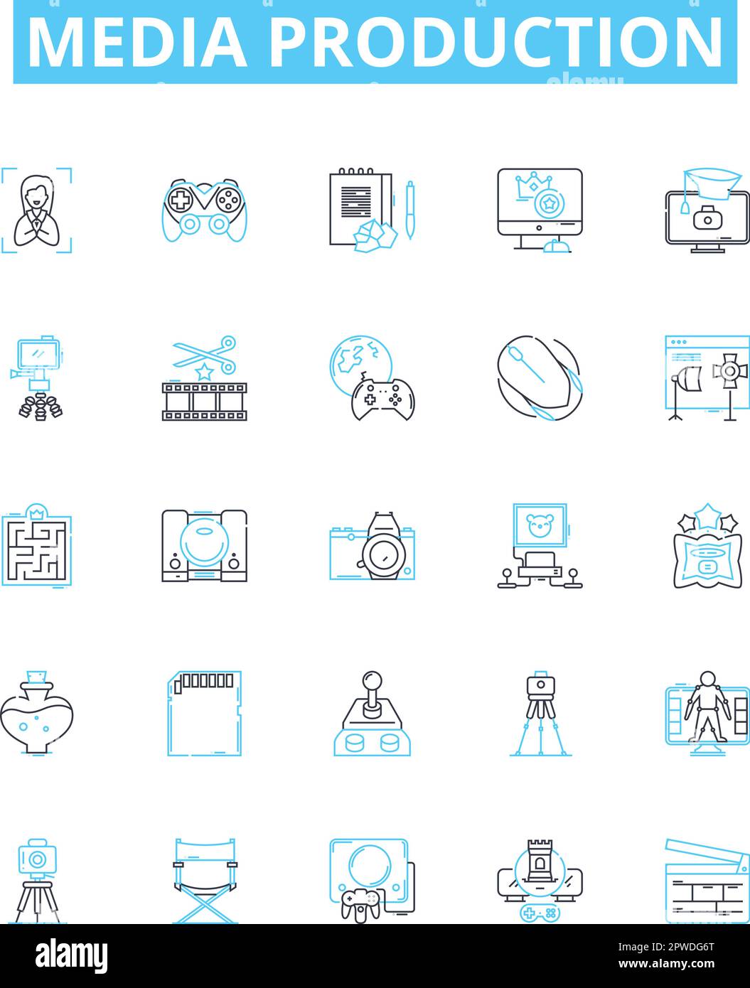 Media Production Vector Line Icons Set Filming Animation Editing