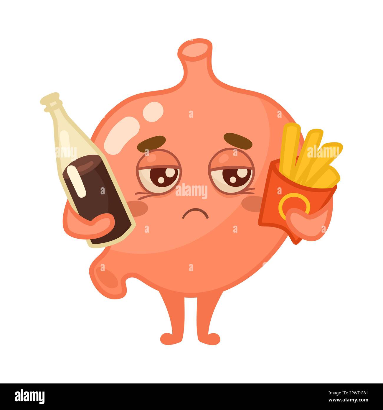 Sad stomach character with fast food cartoon illustration Stock Vector ...
