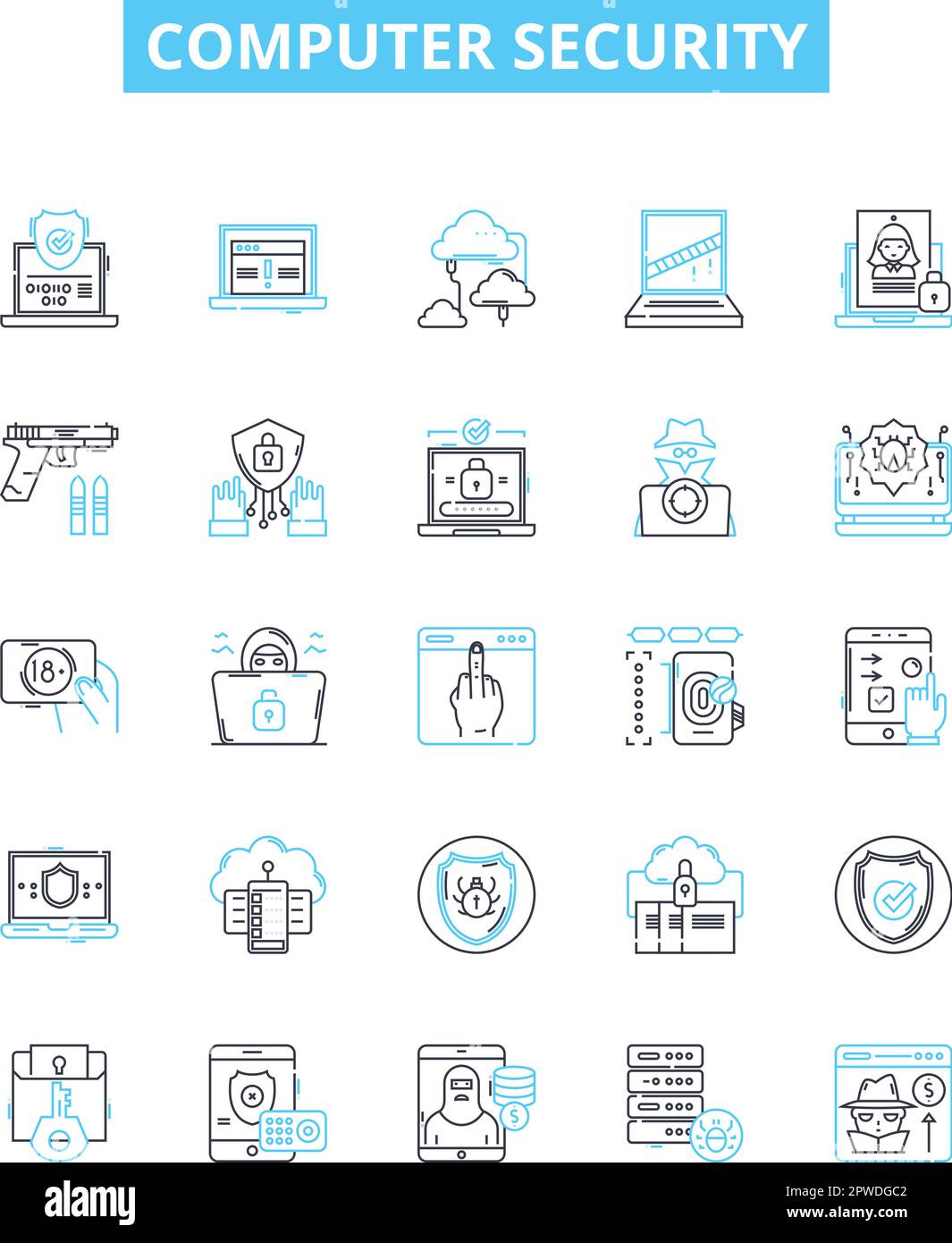 Computer security vector line icons set. Antivirus, Firewall ...