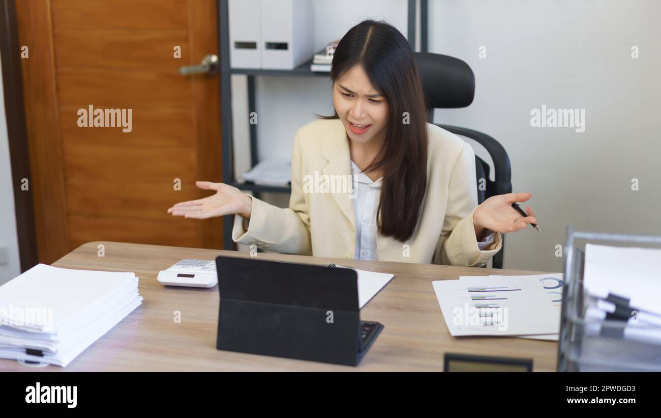 Work of secretary concept, Female secretary explains data to executive ...