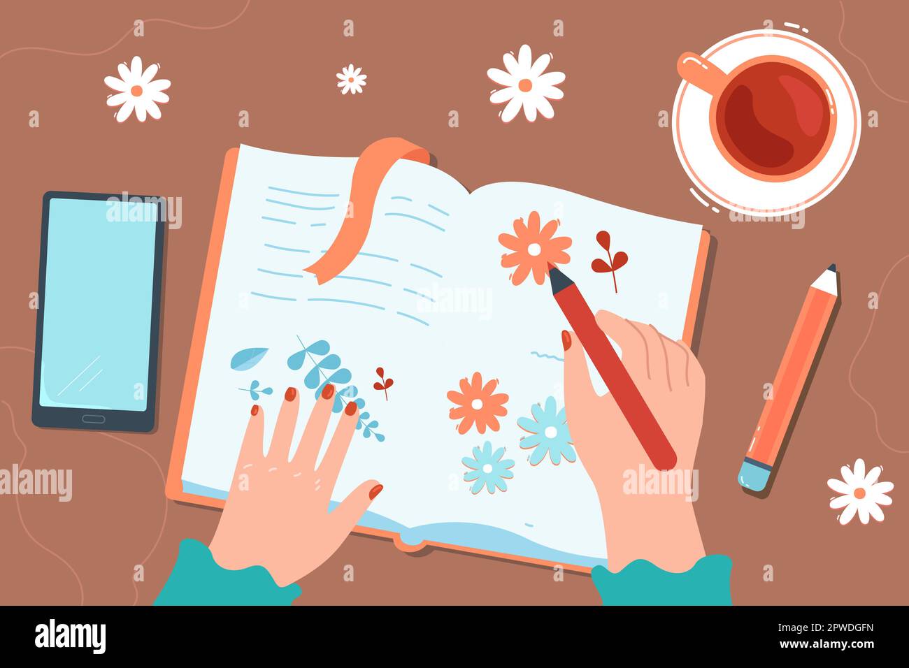 Notebook in hand woman Stock Vector Images - Alamy