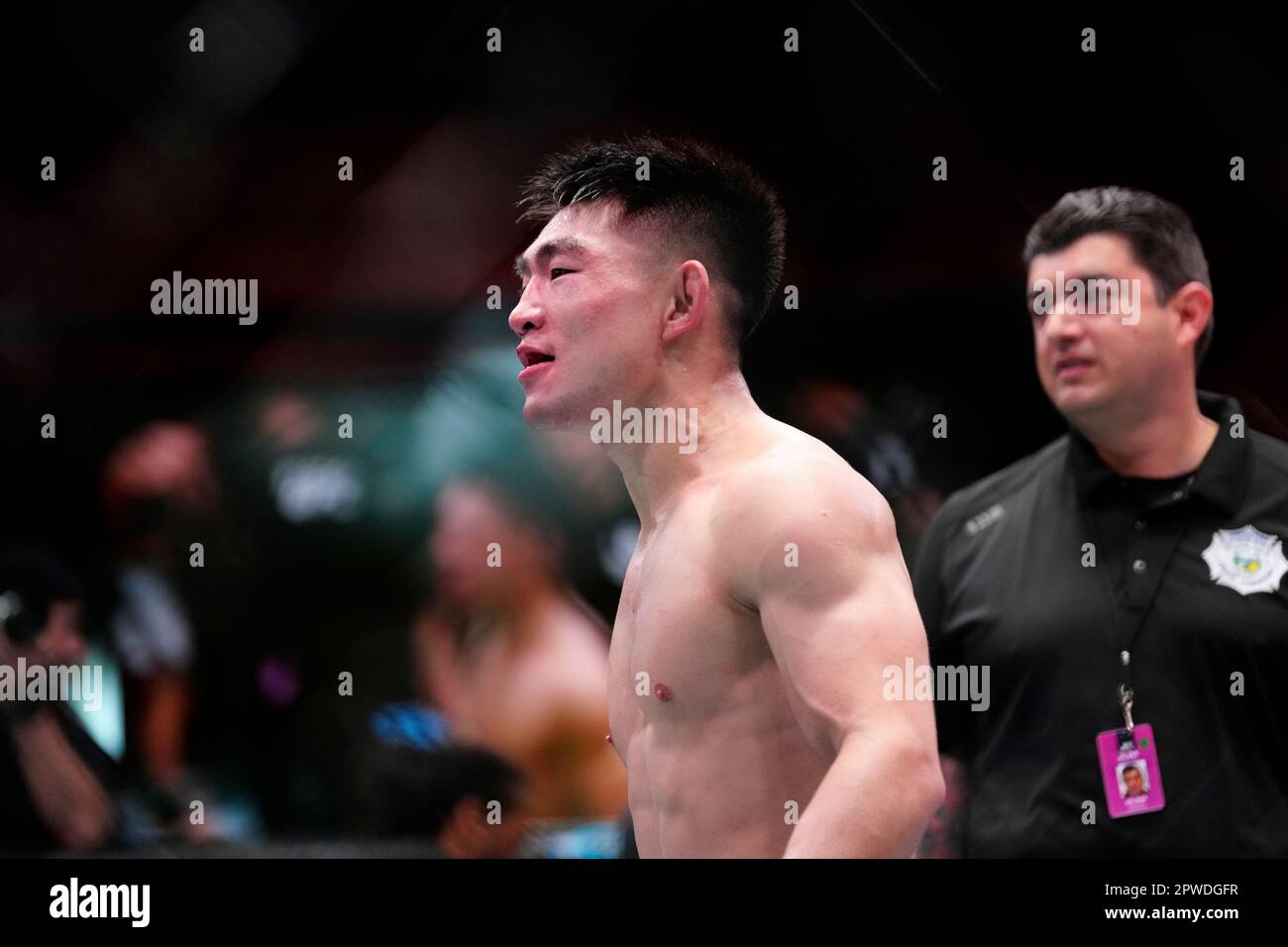 LAS VEGAS, NV - April 29: Song Yadong celebrates his victory over Ricky ...