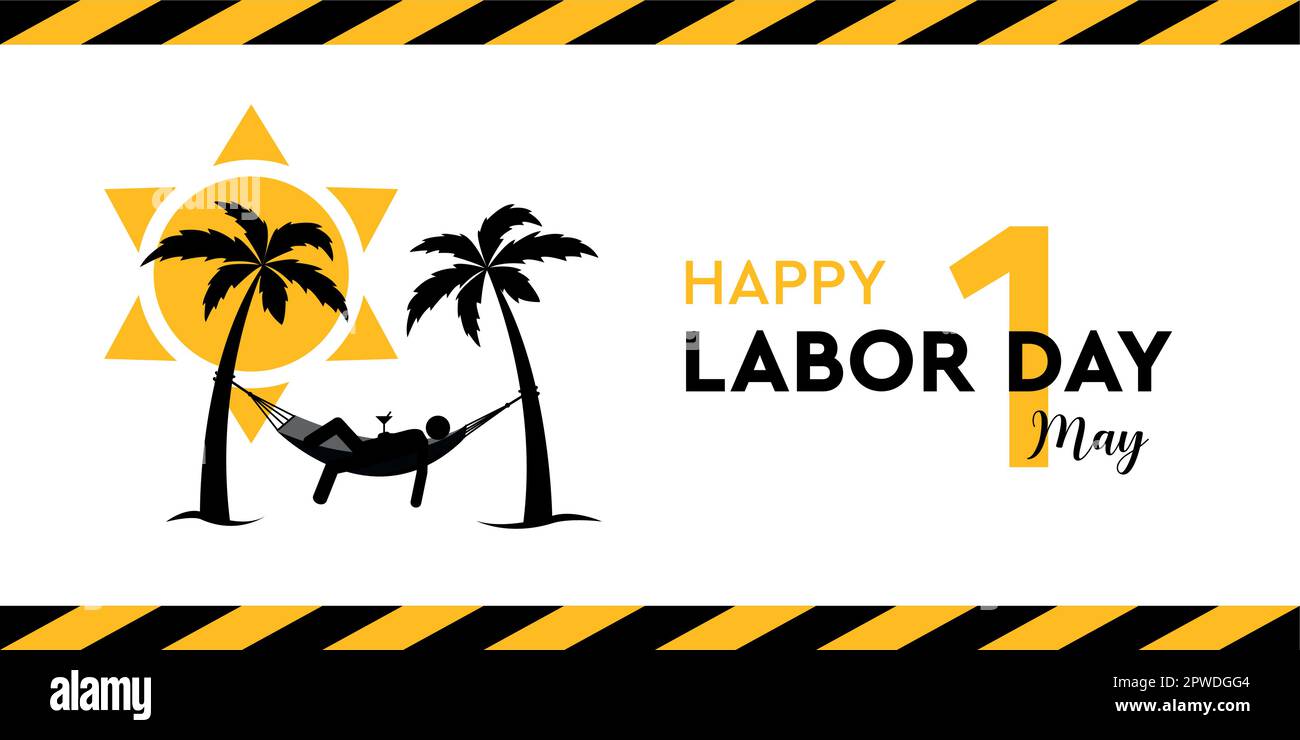 happy labor day 1 may pictogram man lying in hammock under palm trees ...