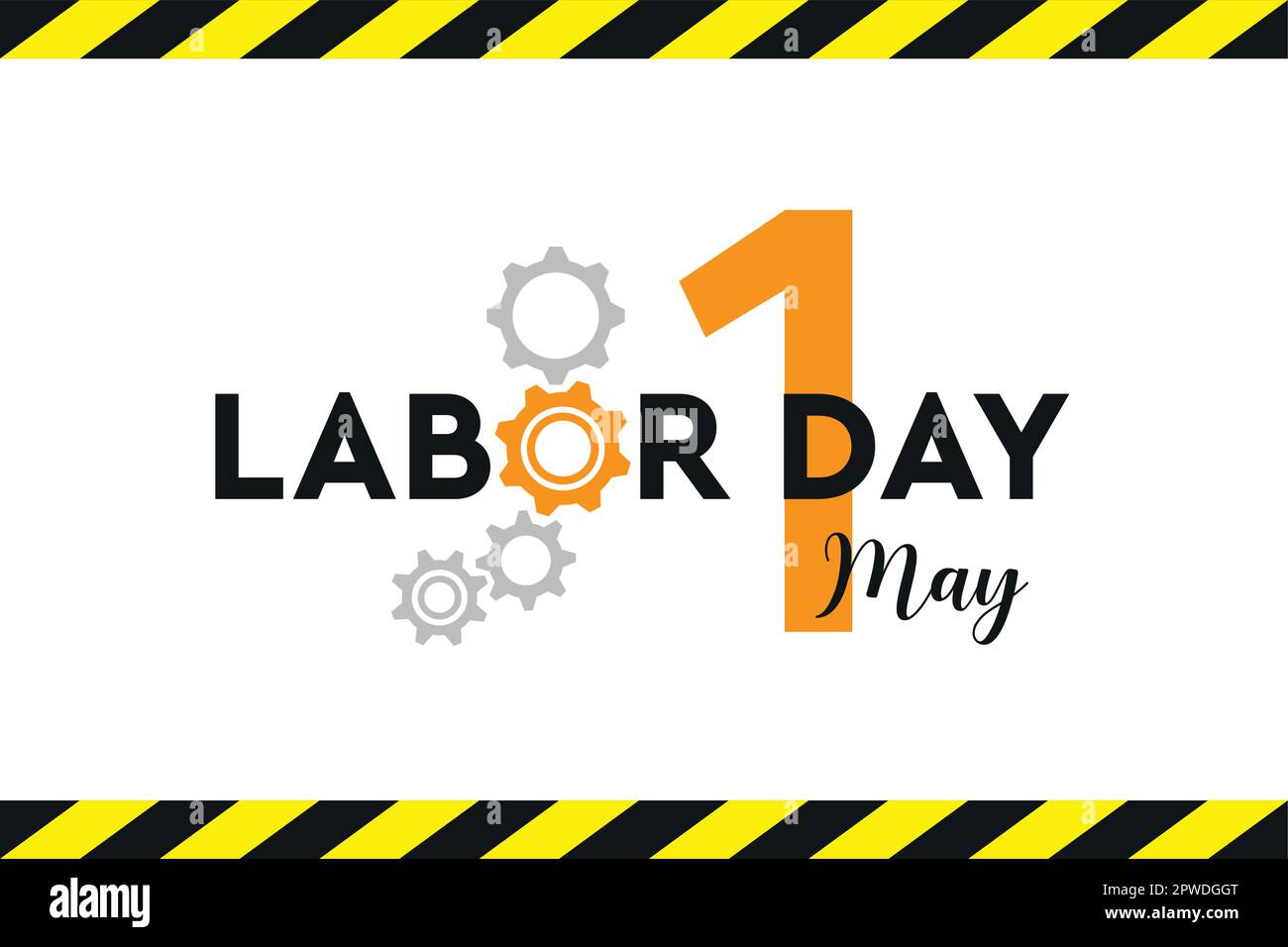 happy labor day 1 may typography with gear and warning tape Stock ...