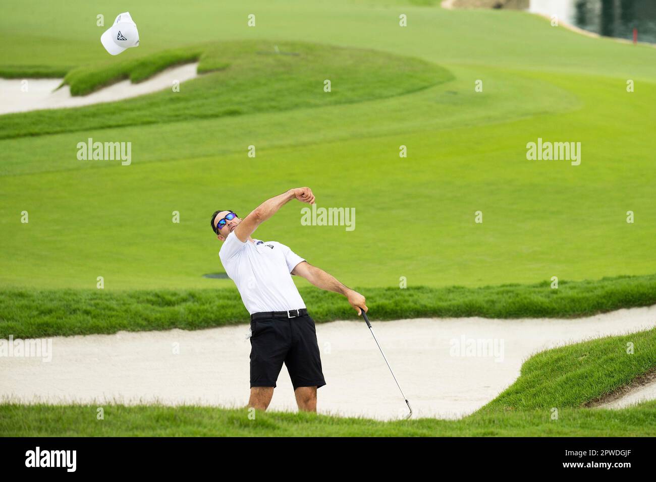 Cameron Tringale of HyFlyers GC reacts on the 18th hole during the ...