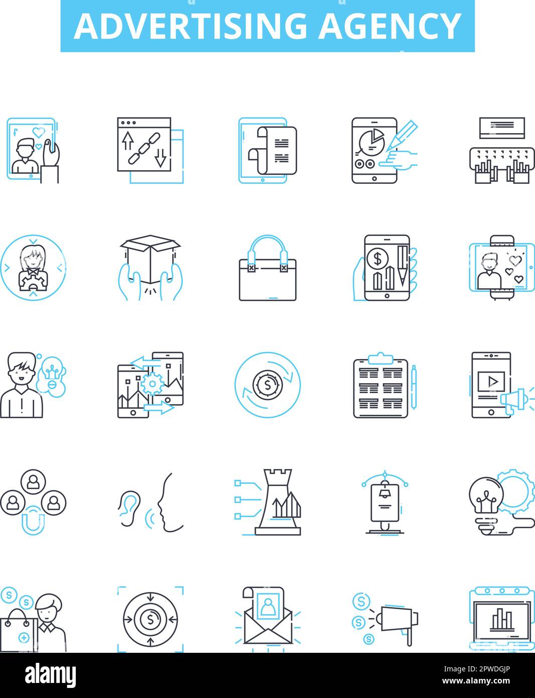 Advertising agency vector line icons set. Agency, Advertising ...