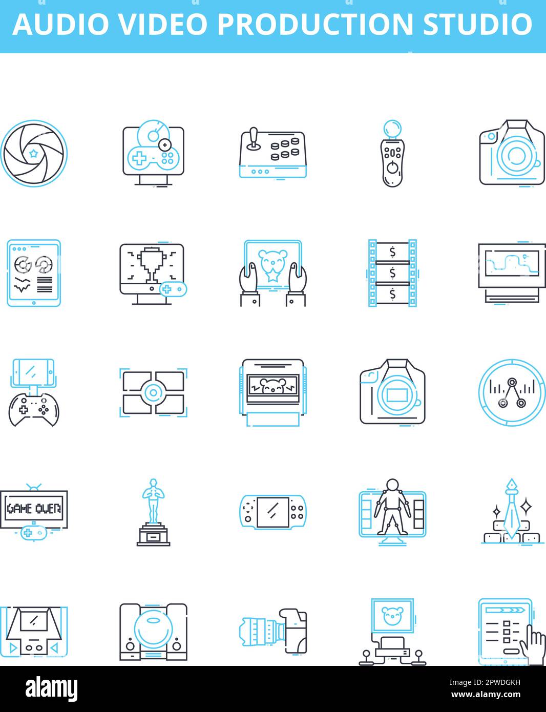 Audio video production studio vector line icons set. Recording, Mixing ... Audio video production studio vector line icons set. Recording, Mixing ...