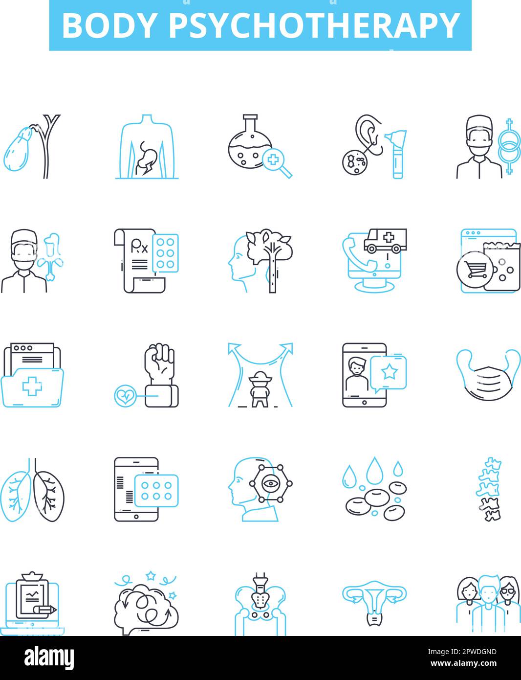 Body psychotherapy vector line icons set. Bodywork, Psychotherapy ...